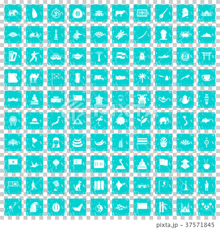 100 Asia icons set grunge blue - Stock Illustration [37571845] - PIXTA