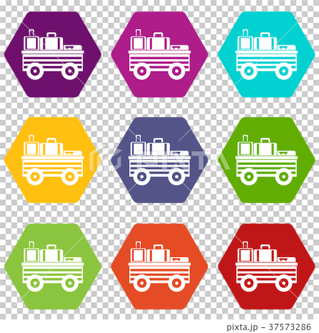 Service cart with luggage icon set color... - Stock Illustration ...