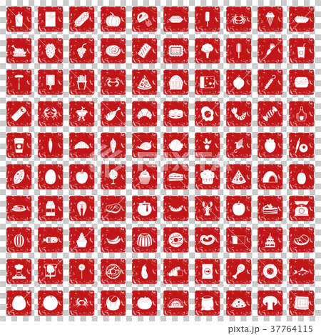 100 favorite food icons set grunge red - Stock Illustration [37764115 ...