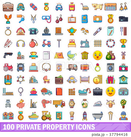 100 private property icons set, cartoon styleのイラスト素材 [37794416] - PIXTA