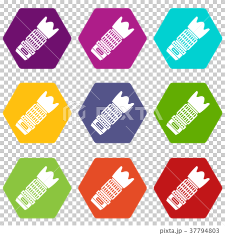 Interchangeable lens for camera icon set color... - Stock Illustration ...
