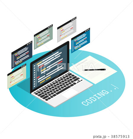 programmer coding binary computer isometric のイラスト素材 [38575913] - PIXTA
