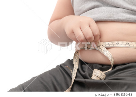 child check out his body fat with measuring tapeの写真素材 [39683643] - PIXTA