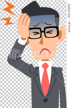 Poor physical condition of man in suit Headache... - Stock Illustration ...