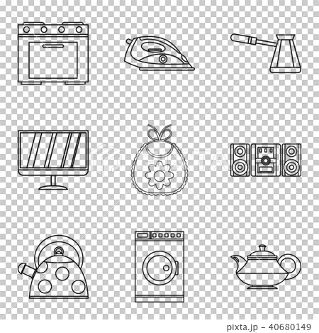 Permanent residence icons set, outline style - Stock Illustration ...