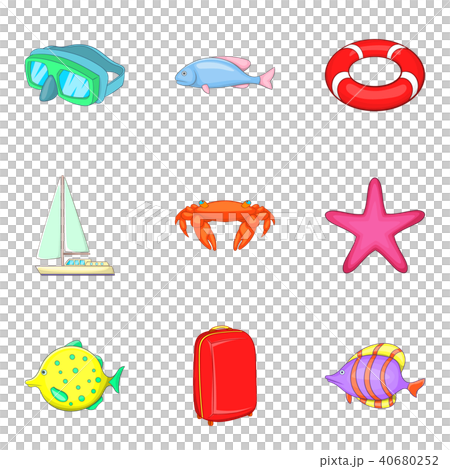 Waterside icons set, cartoon style-插圖素材 [40680252] - PIXTA圖庫