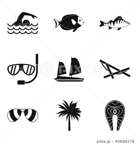 Ocean adventure icons set, simple styleのイラスト素材 [40680276] - PIXTA