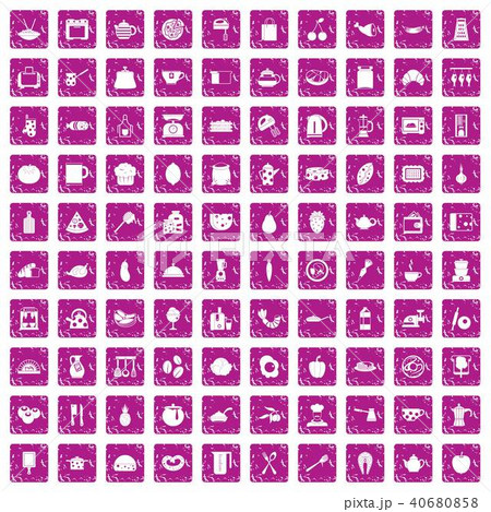 100 cooking icons set grunge pinkのイラスト素材 [40680858] - PIXTA