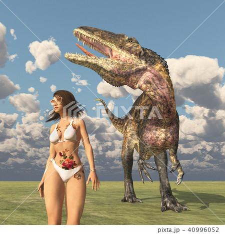 Woman in bikini and the dinosaur Acrocanthosaurus 40996052 PIXTA
