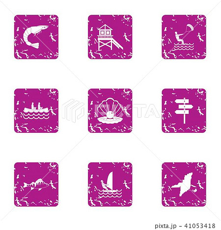 Onshore fish icons set, grunge styleのイラスト素材 [41053418] - PIXTA