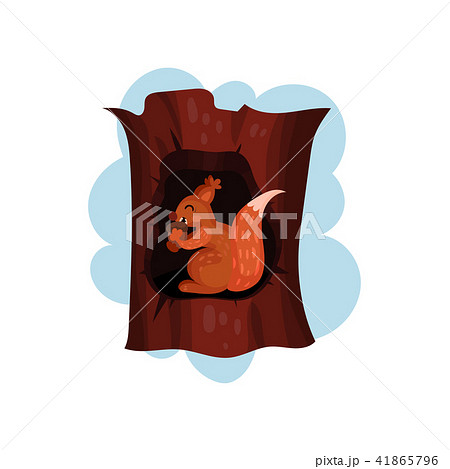 Cartoon Squirrel In A Tree Hole