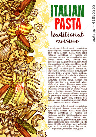 Pasta sketch banner with Italian macaroni borderのイラスト素材 [41895565] - PIXTA