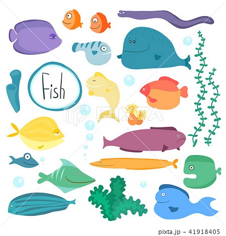 Tropical bitmap fish collection isolatedのイラスト素材 [41918405] - PIXTA