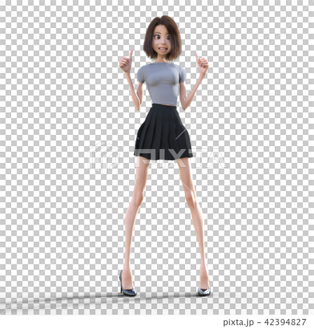 Deformed character Young lady perming3DCG... - Stock Illustration ...