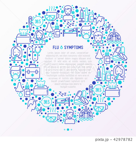 Flu and symptoms concept in circle thin line iconsのイラスト素材 [42978782 ...