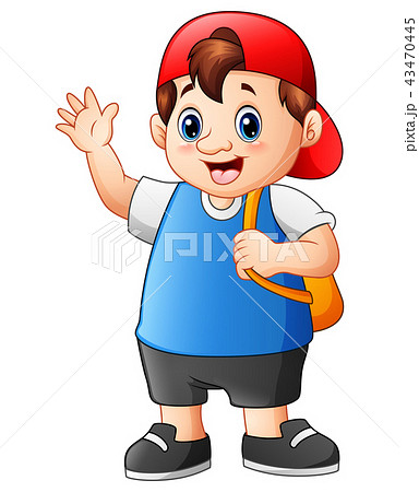 Fat school boy cartoon go to schoolのイラスト素材 [43470445] - PIXTA