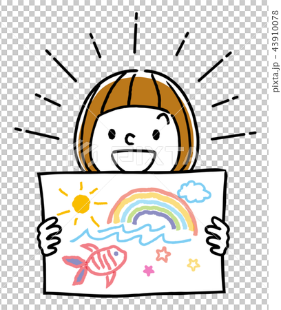 Illustration material: girl showing drawing - Stock Illustration ...