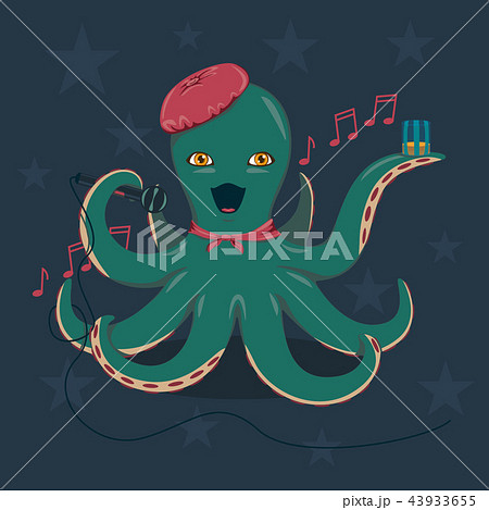 Octopus singing in karaoke with notes and starsのイラスト素材 [43933655] - PIXTA
