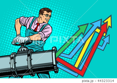 businessman opens pipe, growth chart upのイラスト素材 [44323314] - PIXTA
