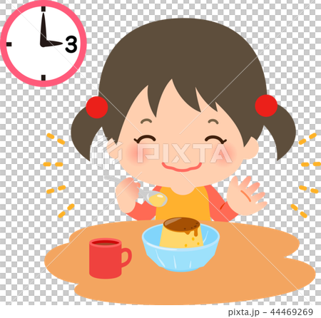 Girl eating pudding with smile - Stock Illustration [44469269] - PIXTA