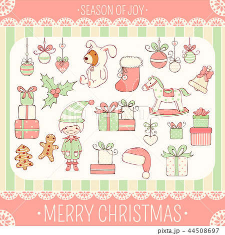 Set of cute Christmas party icons in retro styleのイラスト素材 [44508697] - PIXTA