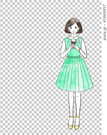 Woman in green party dress - Stock Illustration [45868957] - PIXTA