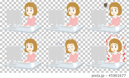 OL working at desktop computer - Stock Illustration [45901677] - PIXTA