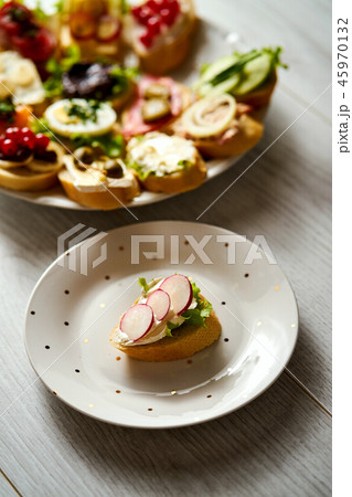 plate with colorful and healthy tapas and...の写真素材 [45970132] - PIXTA