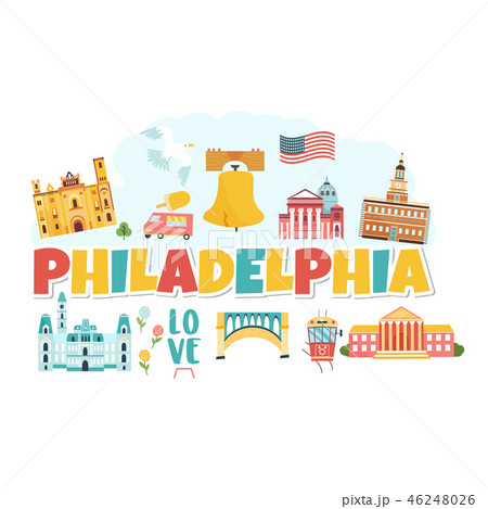 Philadelphia banner with landmarks and symbolsのイラスト素材 [46248026] - PIXTA