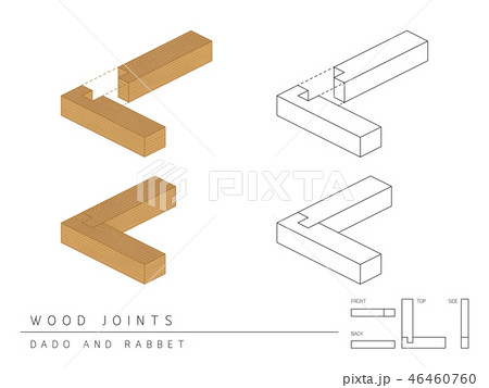 Type of wood joint set Dado and Rabbet style, 3dのイラスト素材 [46460760] - PIXTA