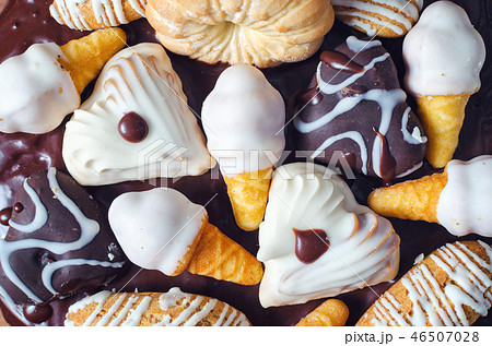 Background of cookies assorted close-up. の写真素材 [46507028] - PIXTA