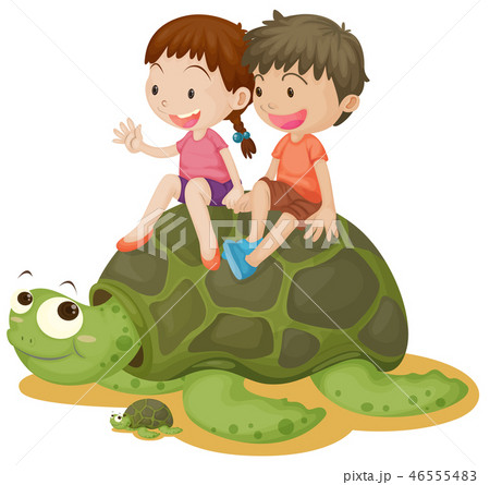 Happy children riding turtleのイラスト素材 [46555483] - PIXTA