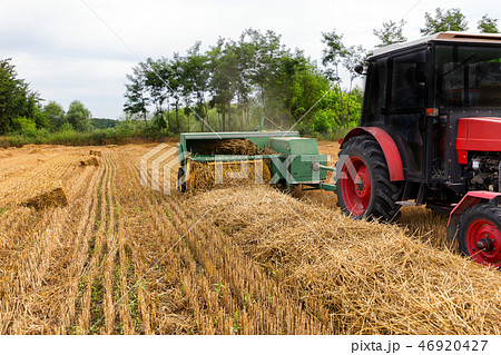 Tractor making straw bales. Agriculture conceptの写真素材 [46920427] - PIXTA