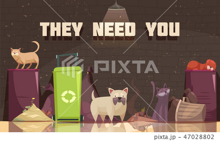 Homeless Animals Flat Posterのイラスト素材 [47028802] - PIXTA
