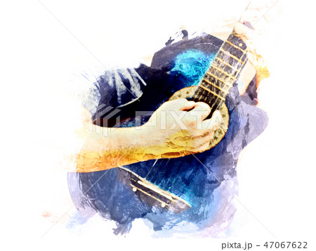 Abstract man playing acoustic guitar watercolor.のイラスト素材 [47067622] - PIXTA
