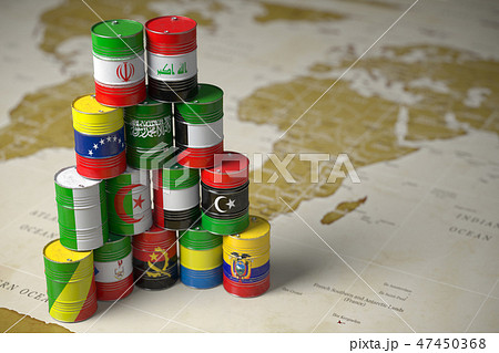 OPEC concept. Oil barrels in color member flags のイラスト素材 [47450368] - PIXTA