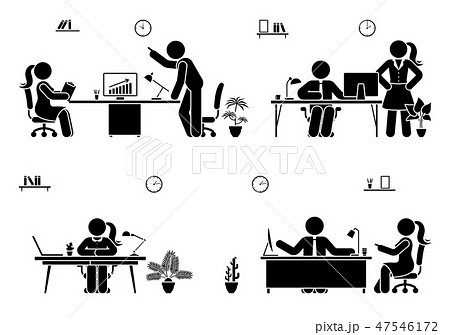 Office busy working stick figure vector icon setのイラスト素材 [47546172] - PIXTA