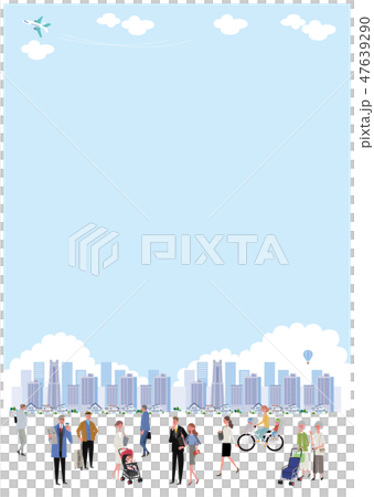 Town and people Townscape illustration poster... - Stock Illustration ...