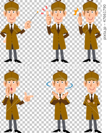 Male detective 6 sets of facial expressions and... - Stock Illustration ...