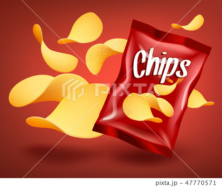 Red chips package mockup with yellow crispy...のイラスト素材 [47770571] - PIXTA