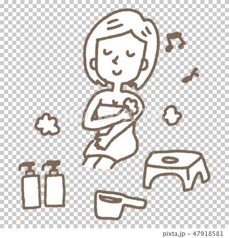 Woman washing body [Line drawing · series] - Stock Illustration ...
