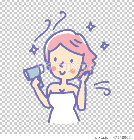 Woman Drying Hair [Line Drawing/Series] - Stock Illustration [47948963 ...