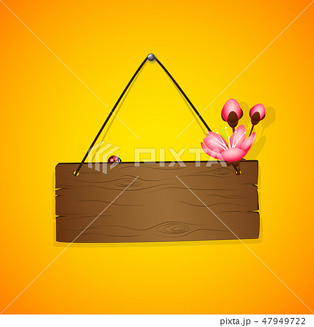hanging wooden sign with spring cherry...のイラスト素材 [47949722] - PIXTA