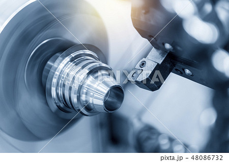The CNC lathe cutting the steel cone shape.の写真素材 [48086732] - PIXTA