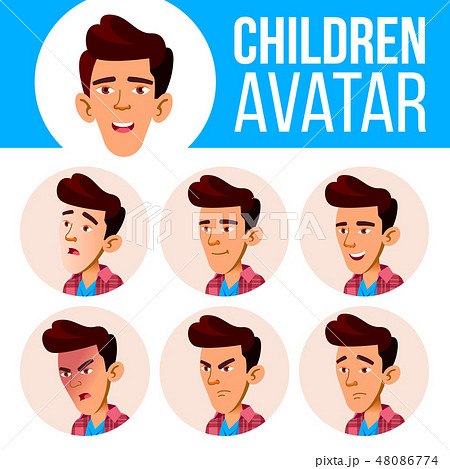 Asian Boy Avatar Set Kid Vector. High School....のイラスト素材 [48086774] - PIXTA