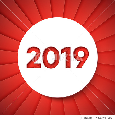2019 cut out in the circle on red rays backgroundのイラスト素材 [48694185] - PIXTA