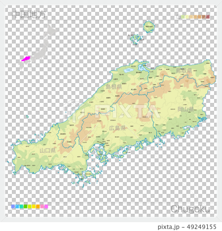 Chugoku Map/Chugoku (Contour lines/Color coding) - Stock Illustration ...