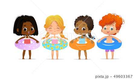Happy Multicultural Children Swimming Pool...のイラスト素材 [49603367] - PIXTA