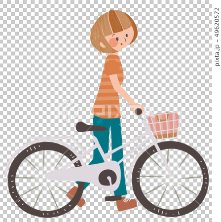 A woman walking by pushing a bicycle - Stock Illustration [49620572 ...