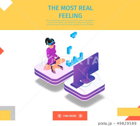 The Most Real Feeling Banner. Girl Wear VR Gogglesのイラスト素材 [49829589 ...